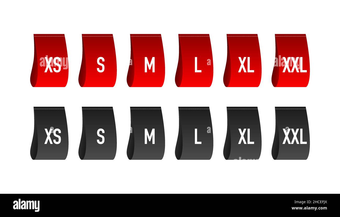 Size clothes tag set in flat style on red background. Vector flat ...