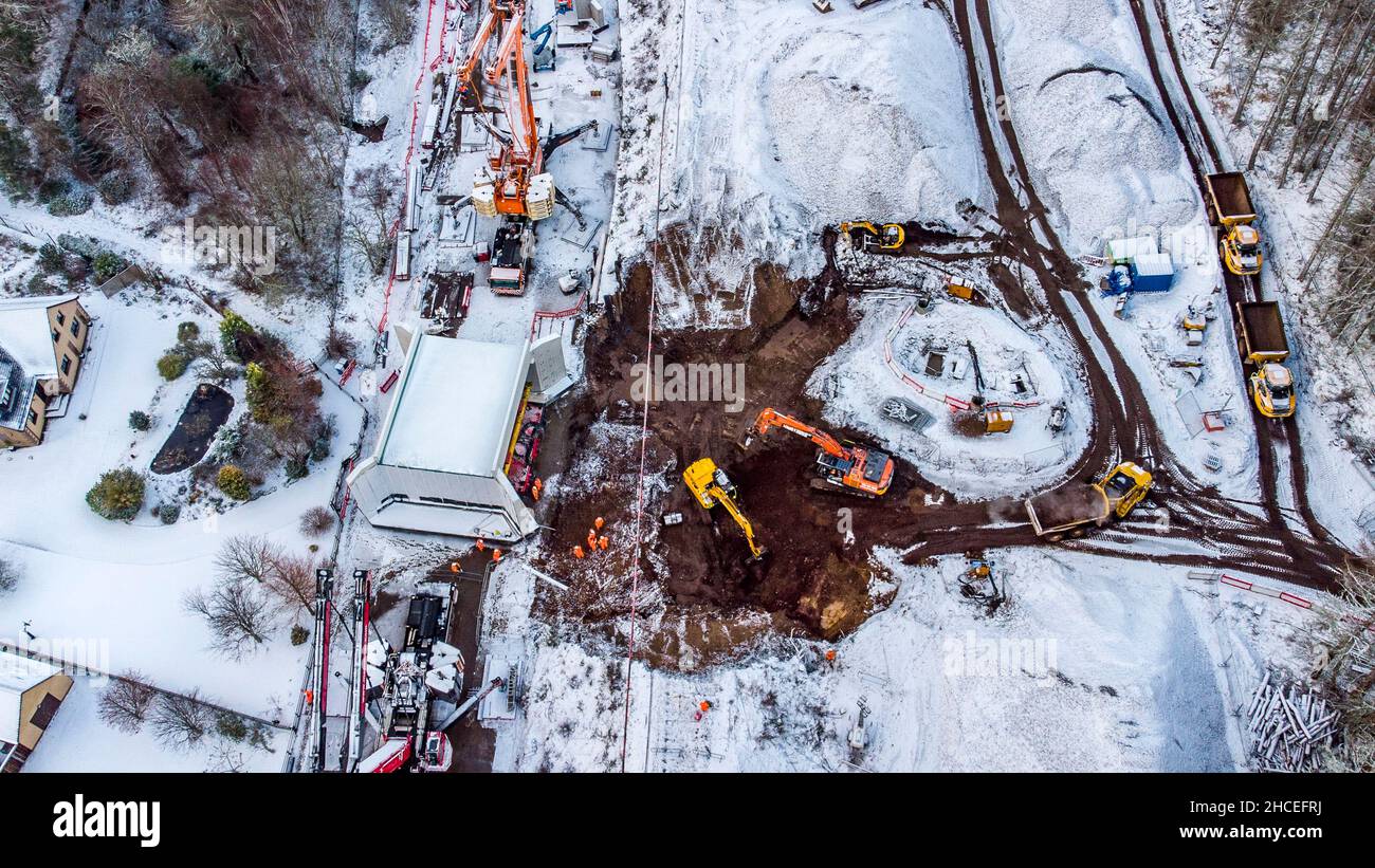 Aerial of bridge construction in Snow Stock Photo - Alamy