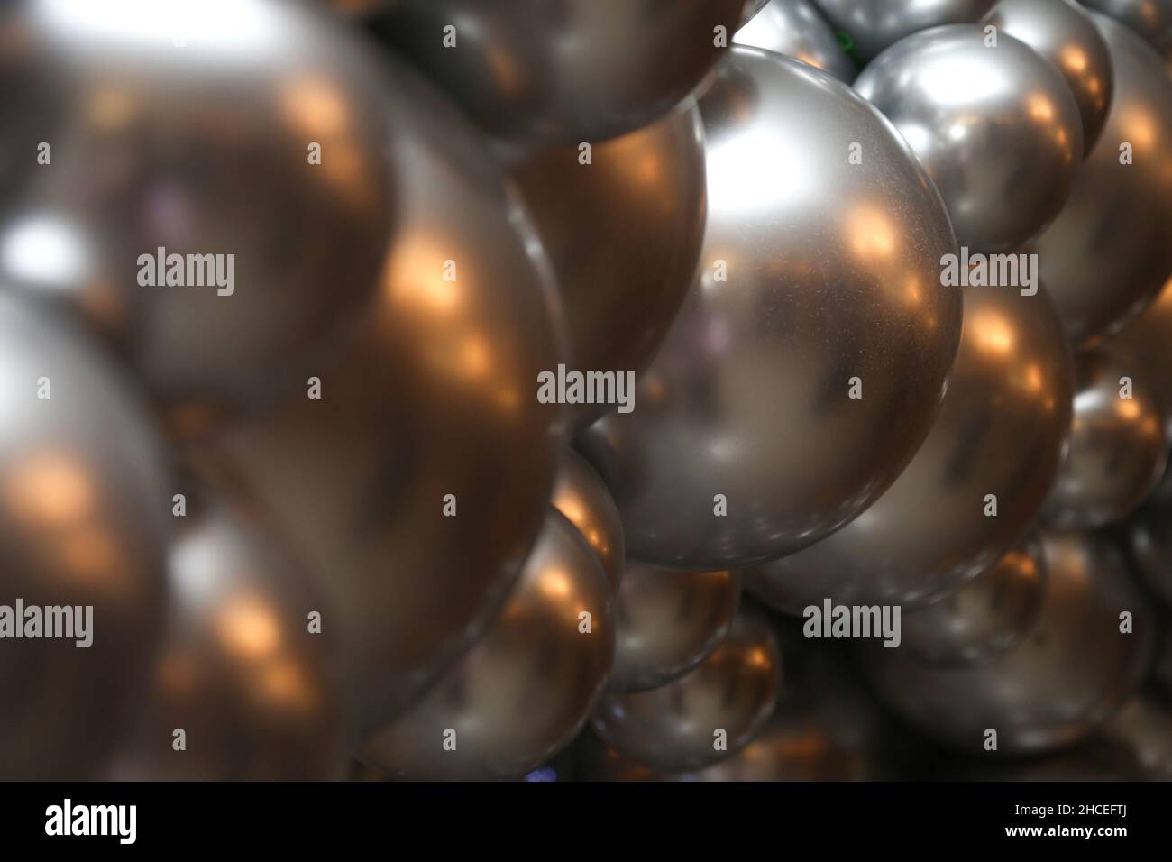 Shiny silver balls festive decoration of the hall close-up Stock Photo ...