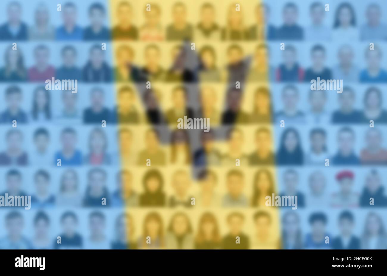 Portraits of many people on the background of the flag of Barbados. The ...