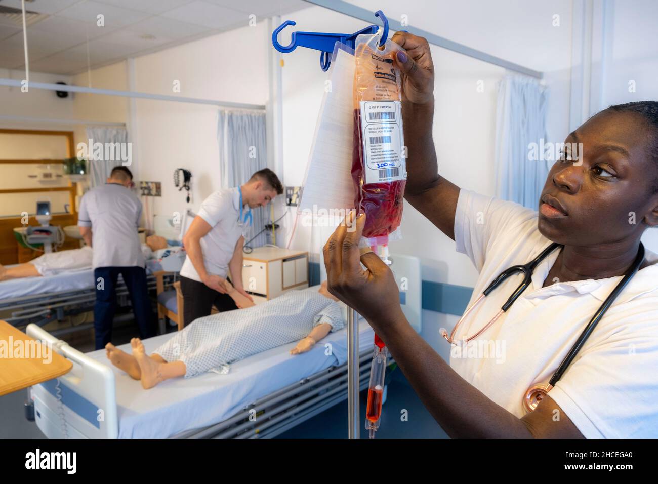 Student nurses training realistic medical dummy Stock Photo - Alamy
