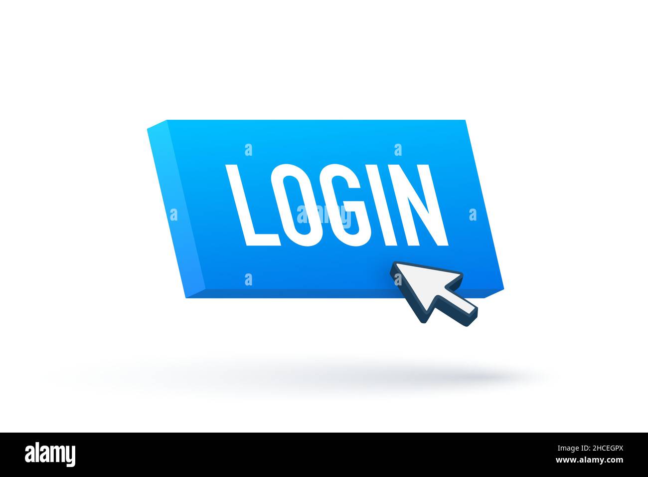 Blue login button. Cursor icon. Arrow icon. Web banner. Web template ...