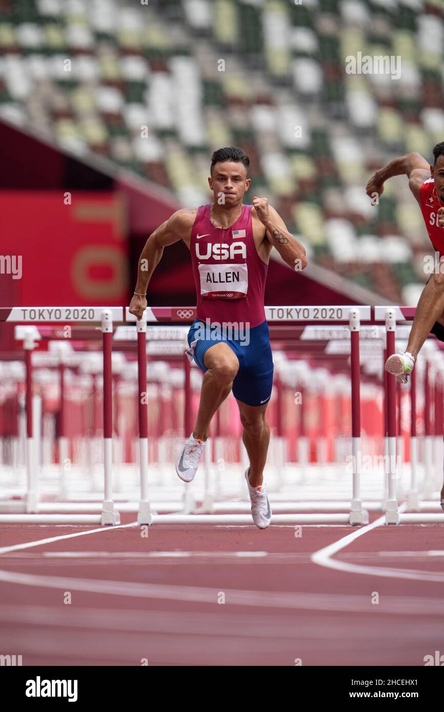 Devon Allen participating in the 110 meter hurdles at the 2020 Tokyo Olympics Stock Photo - Alamy