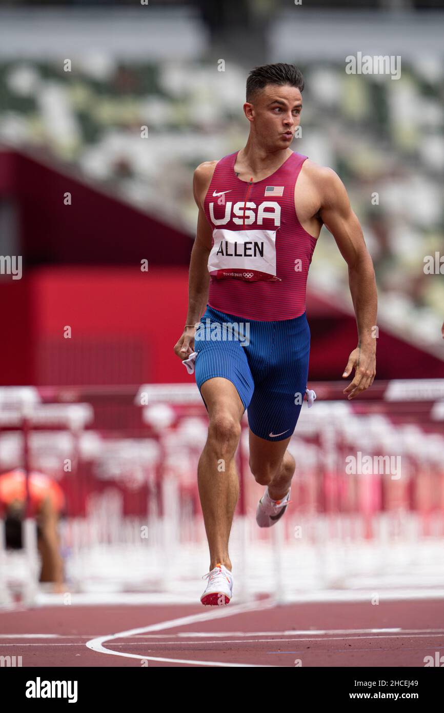 Devon Allen participating in the 110 meter hurdles at the 2020 Tokyo Olympics Stock Photo - Alamy