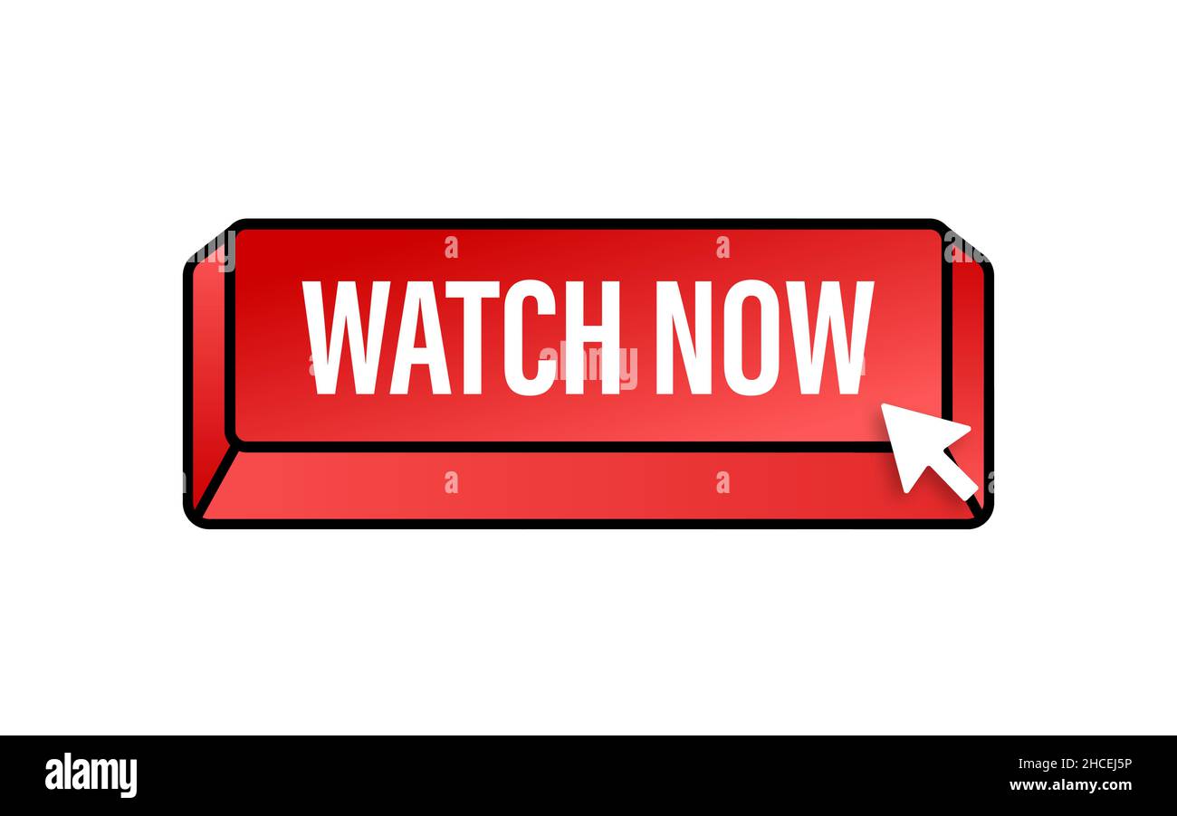 Watch now button in flat style on white background. Isolated vector ...