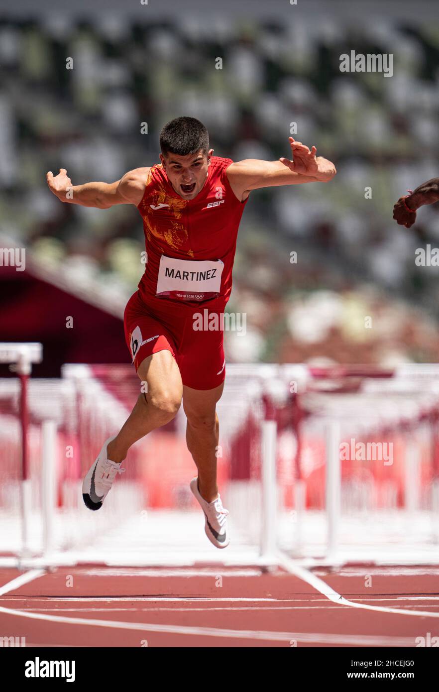 Asier Fernandez participating in the 110 meter hurdles at the 2020 ...
