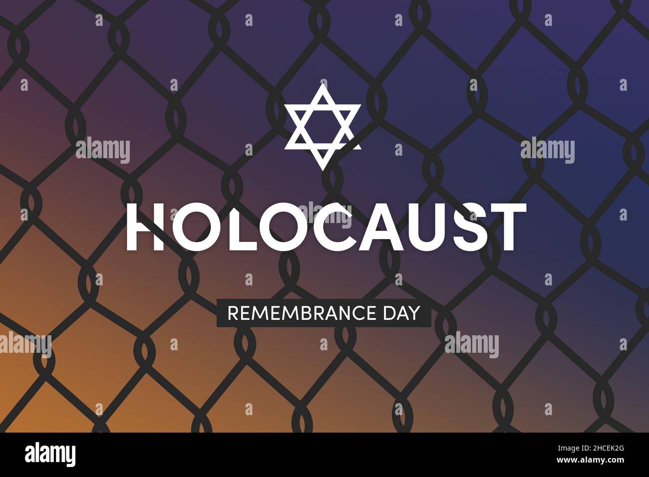 Holocaust Remembrance Day illustration. Jewish star fence on dramatic ...