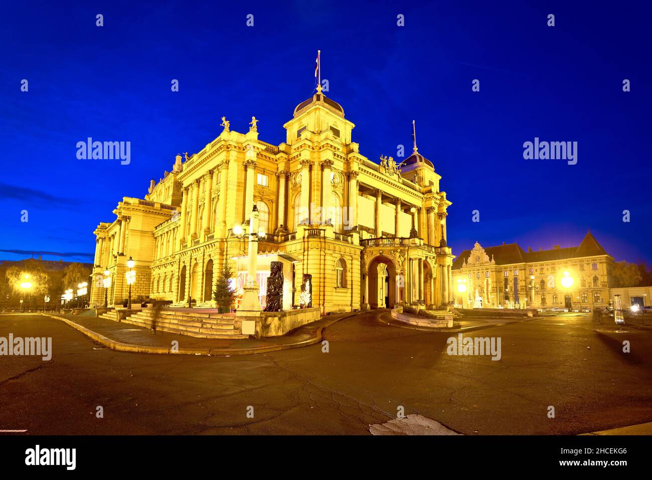 Zagreb. Republic of Croatia square Croatian national theater evening ...
