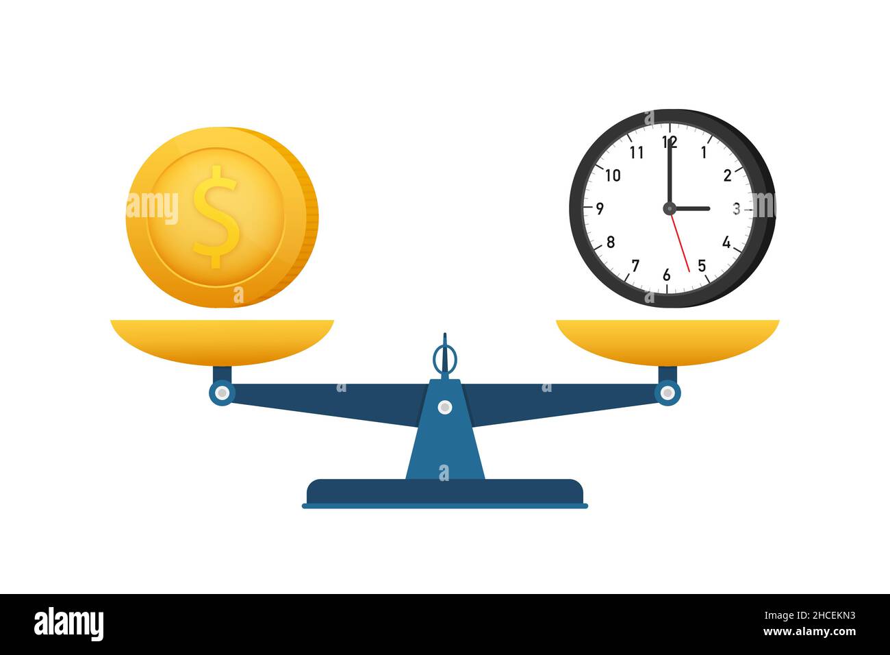 Time is money on scales icon. Money and time balance on scale. Vector ...