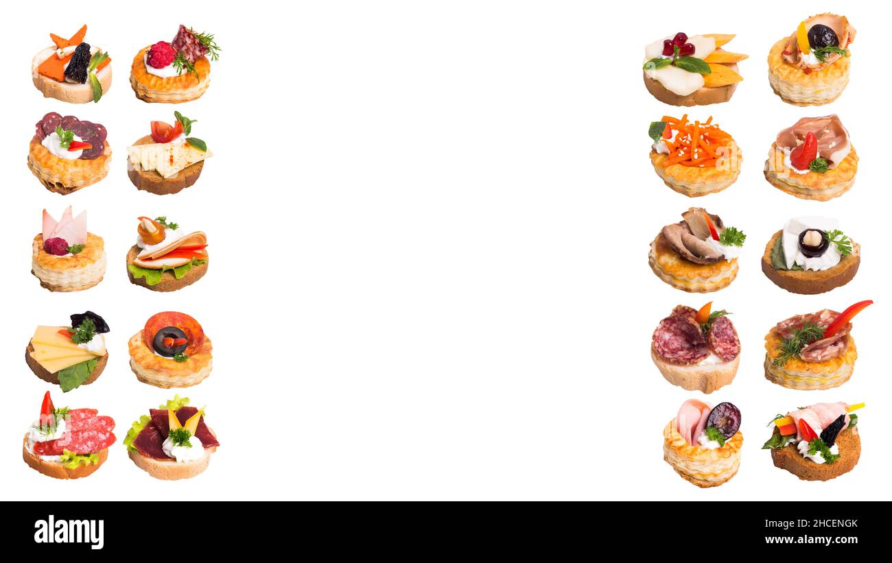 Canapes with different berries and toppings isolated on a white ...