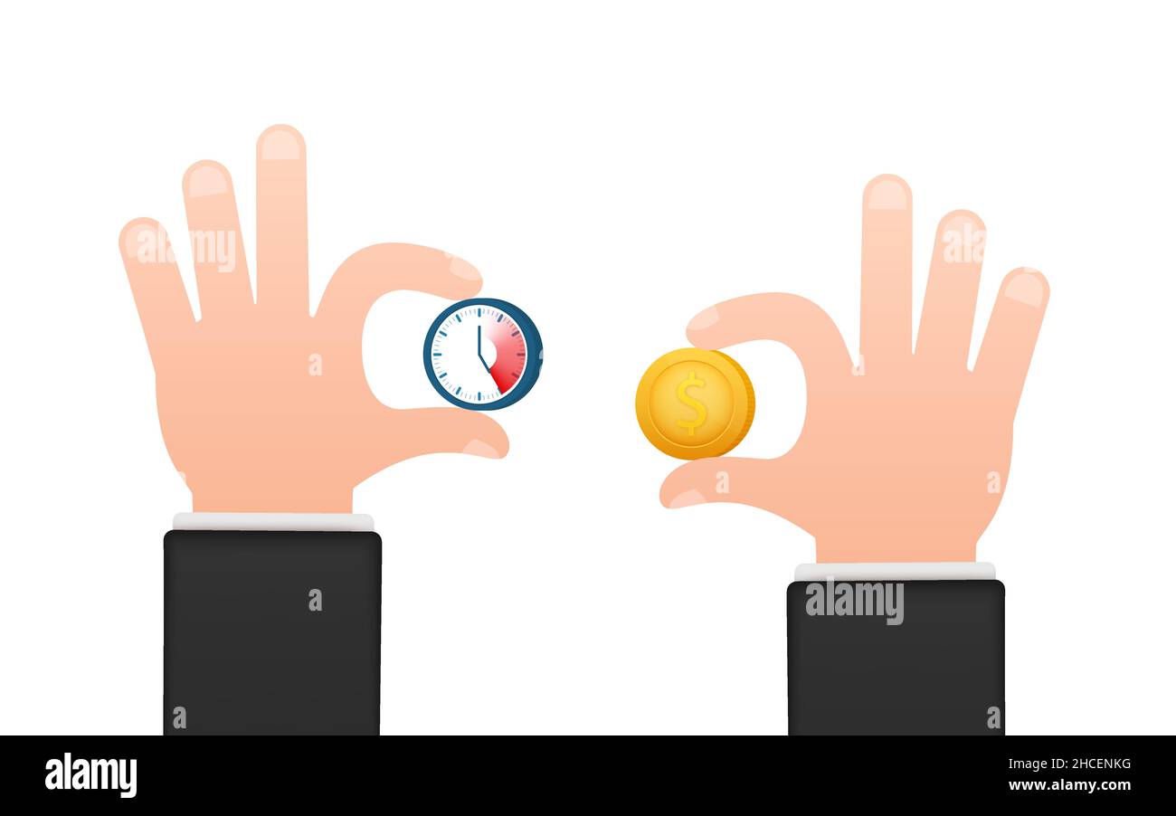 Time is money on scales icon. Money and time balance on scale. Vector ...