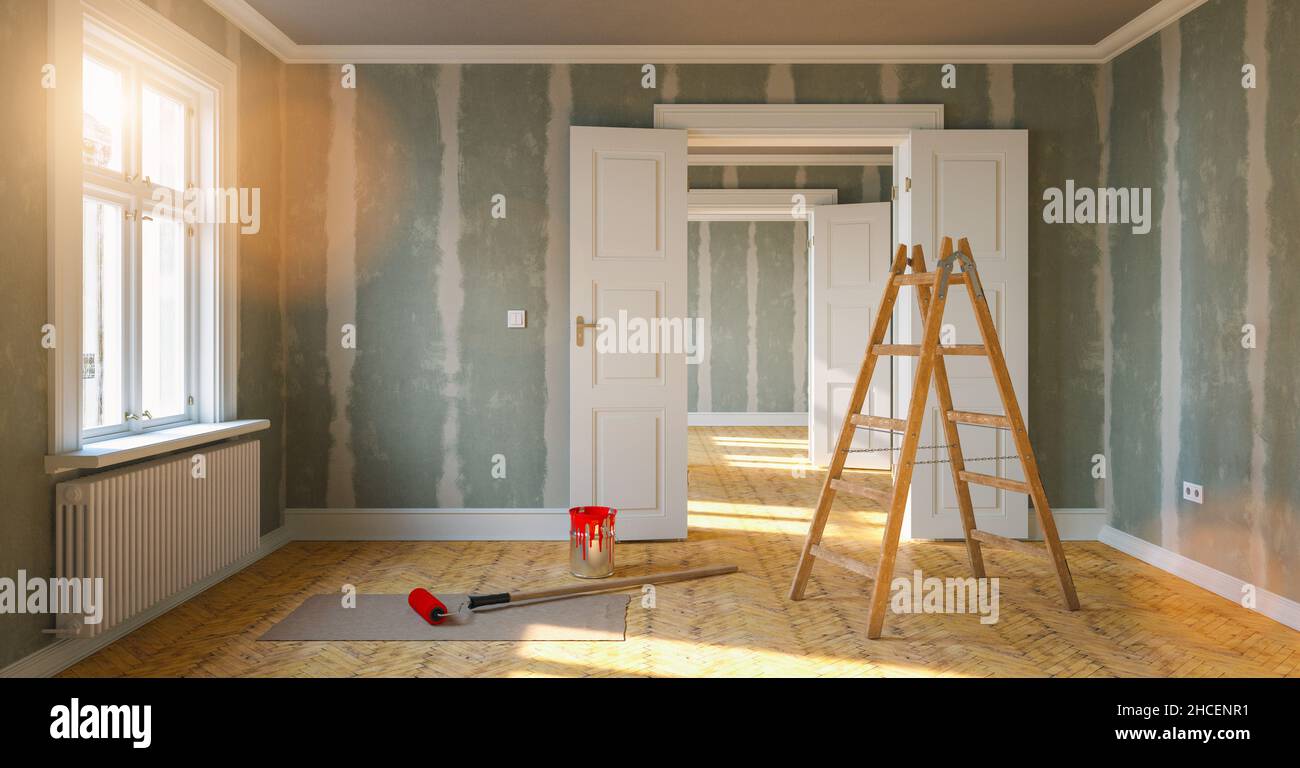 Room in renovation in elegant apartment for relocation with paint ...