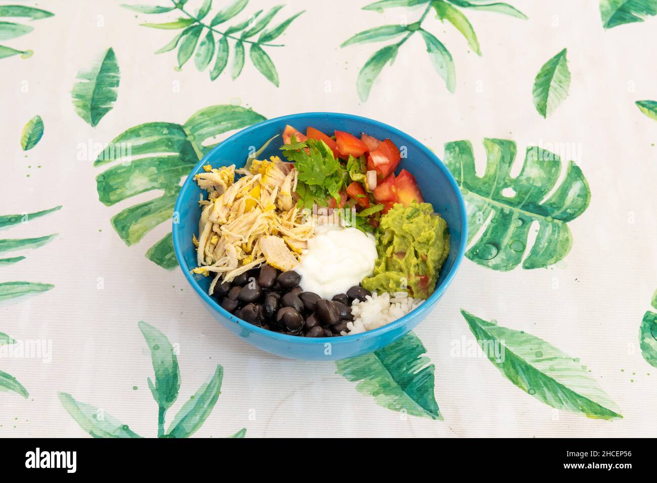 Mexican Poke Bowl with Chicken, Black Beans, Cream Cheese, Ripe ...