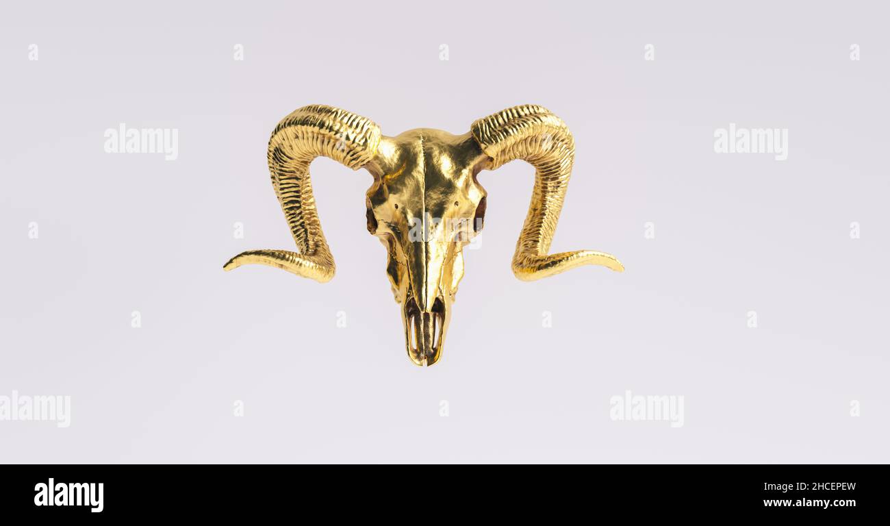 Gold Ram Skull Stock Photo - Alamy