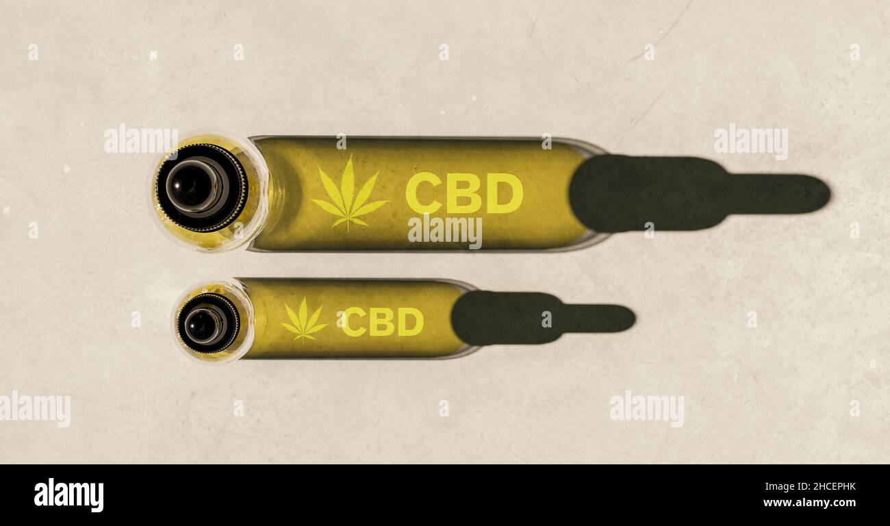 Trendy sunlight and shadows from CBD oil bottles on light background ...
