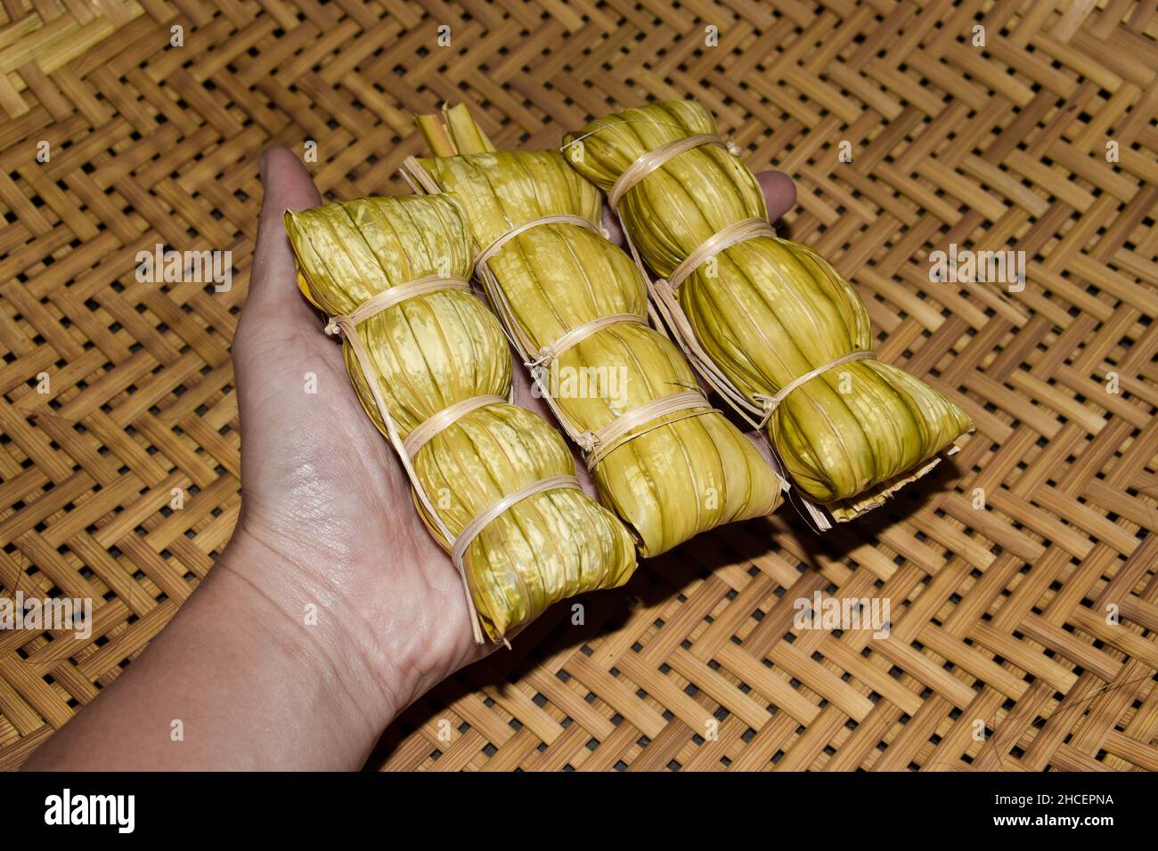 Myanmar or Burmese traditional street food, glutinous rice zongzi Stock ...