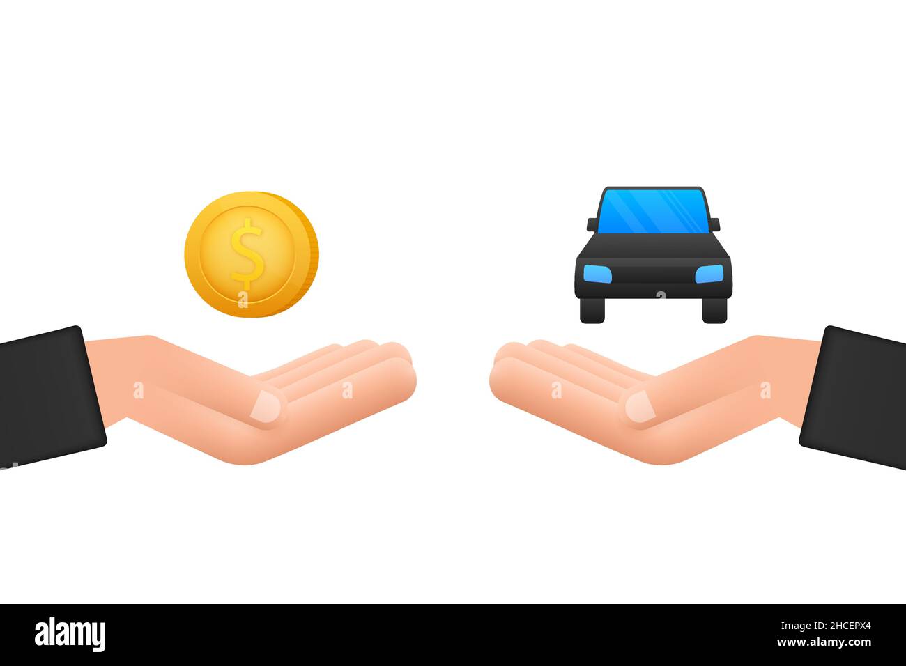 Money vs car vector illustration. Flat icon on white backdrop. Flat ...