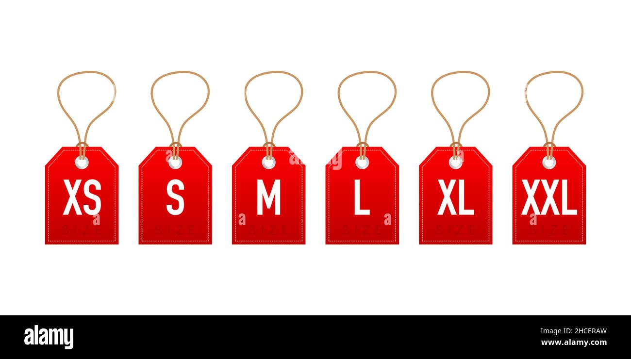 Size clothes tag set in flat style on red background. Vector flat ...