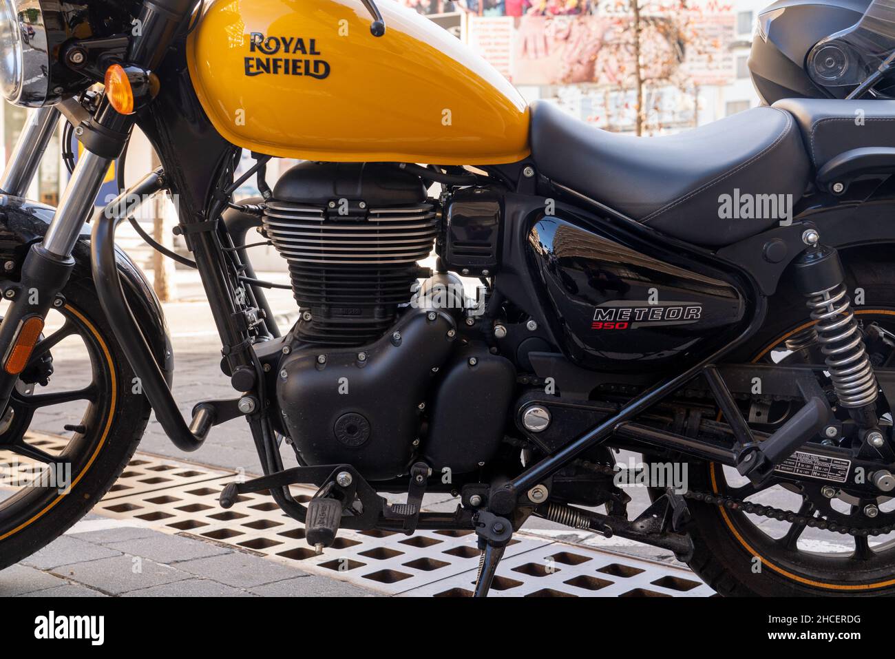 Lloret de Mar, Spain - 12.28.2021: Royal Enfield Meteor 350cc bike with ...