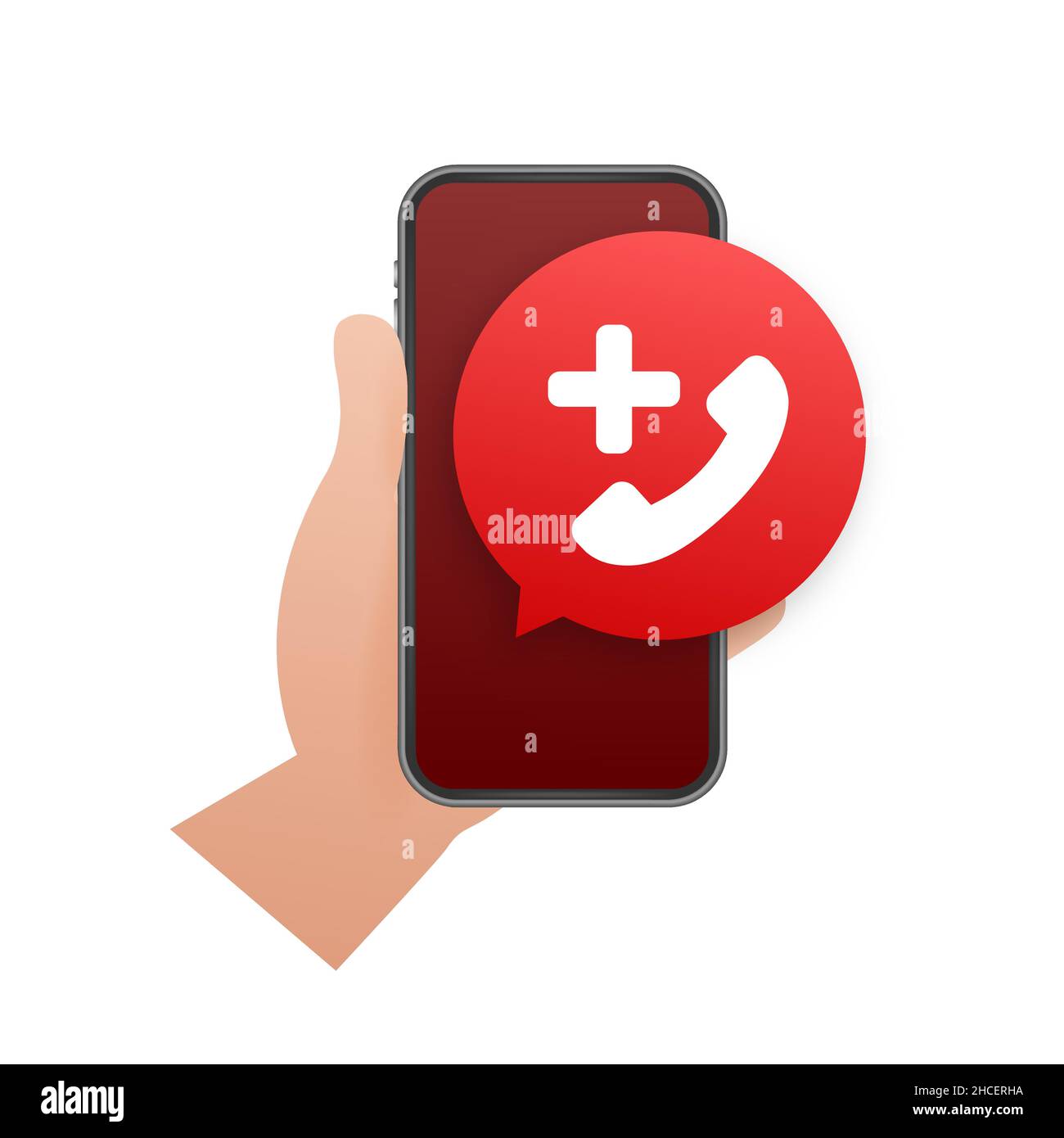 Flat illustration with red emergency call for concept design. Call icon ...