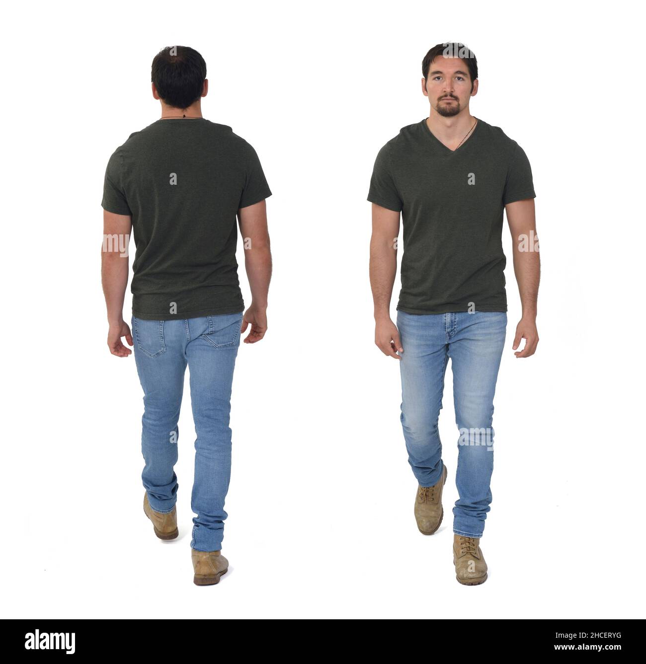 back and front view same man walking on; white background Stock Photo ...