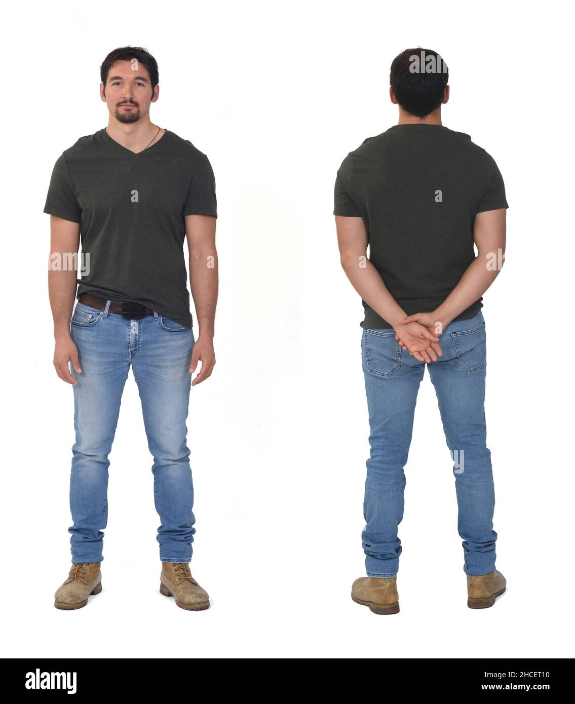 view of a man from front and back with jeans on white background Stock ...