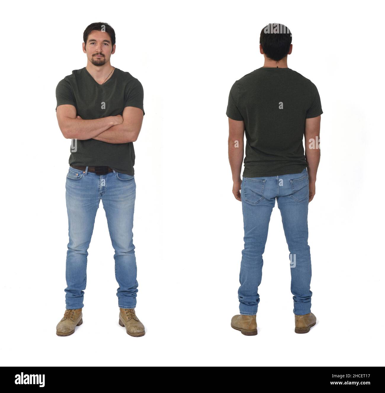 front and back on same man wiith jeans on white background Stock Photo ...