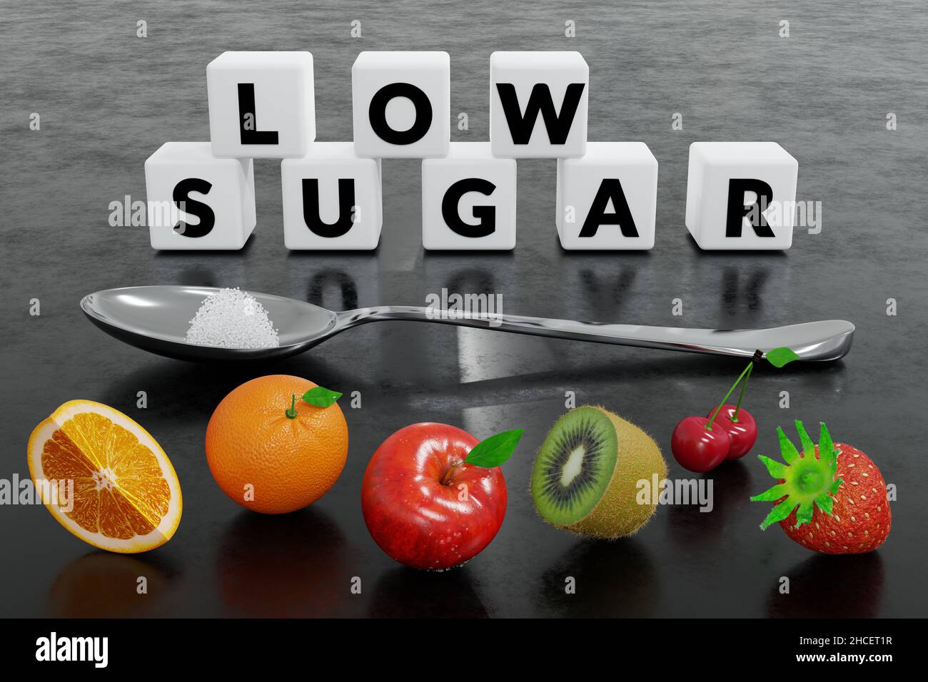 Low Sugar Diet and Healthy Eating, New Years Resolution. 3D ...