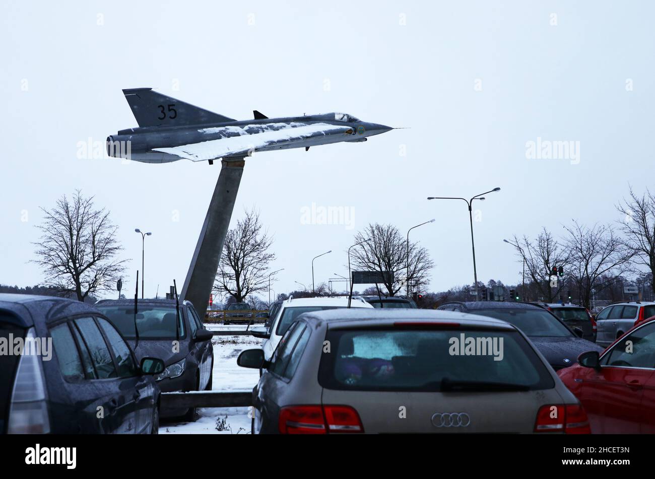 The Saab 35 Draken, J 35 Draken, fighter jet, ouside Saab AB in ...