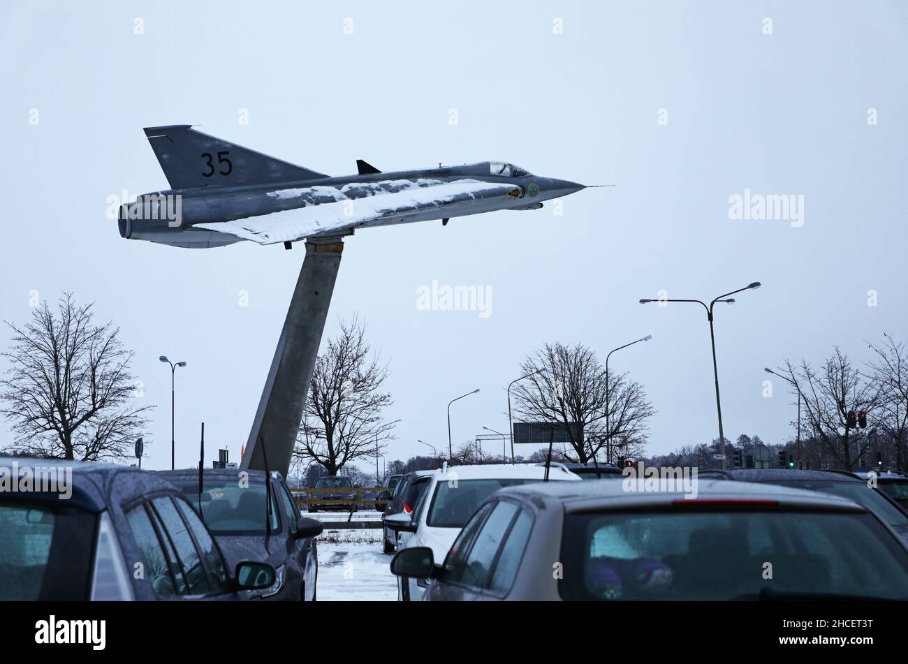 The Saab 35 Draken, J 35 Draken, fighter jet, ouside Saab AB in ...