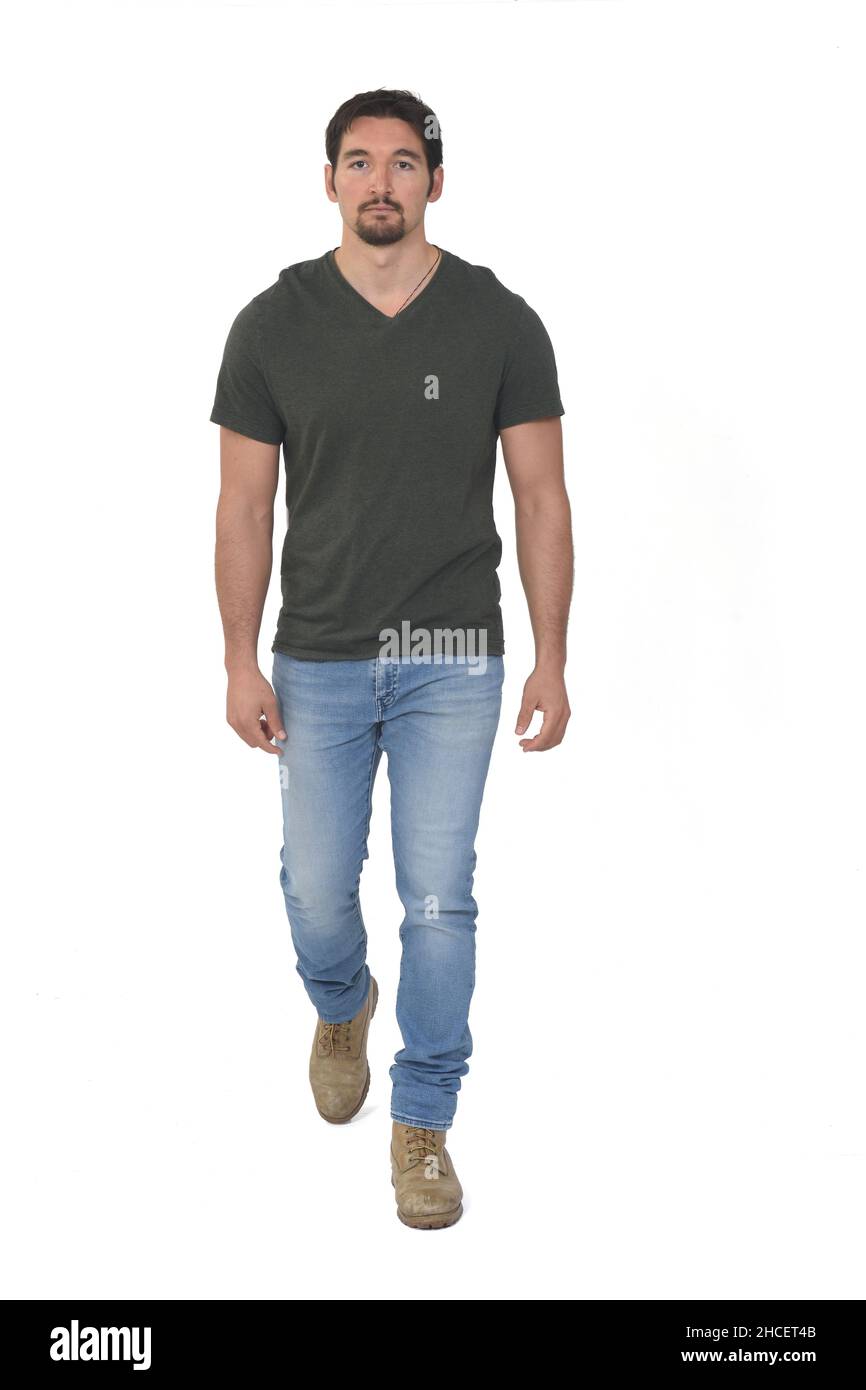 front view man walking on white background Stock Photo - Alamy