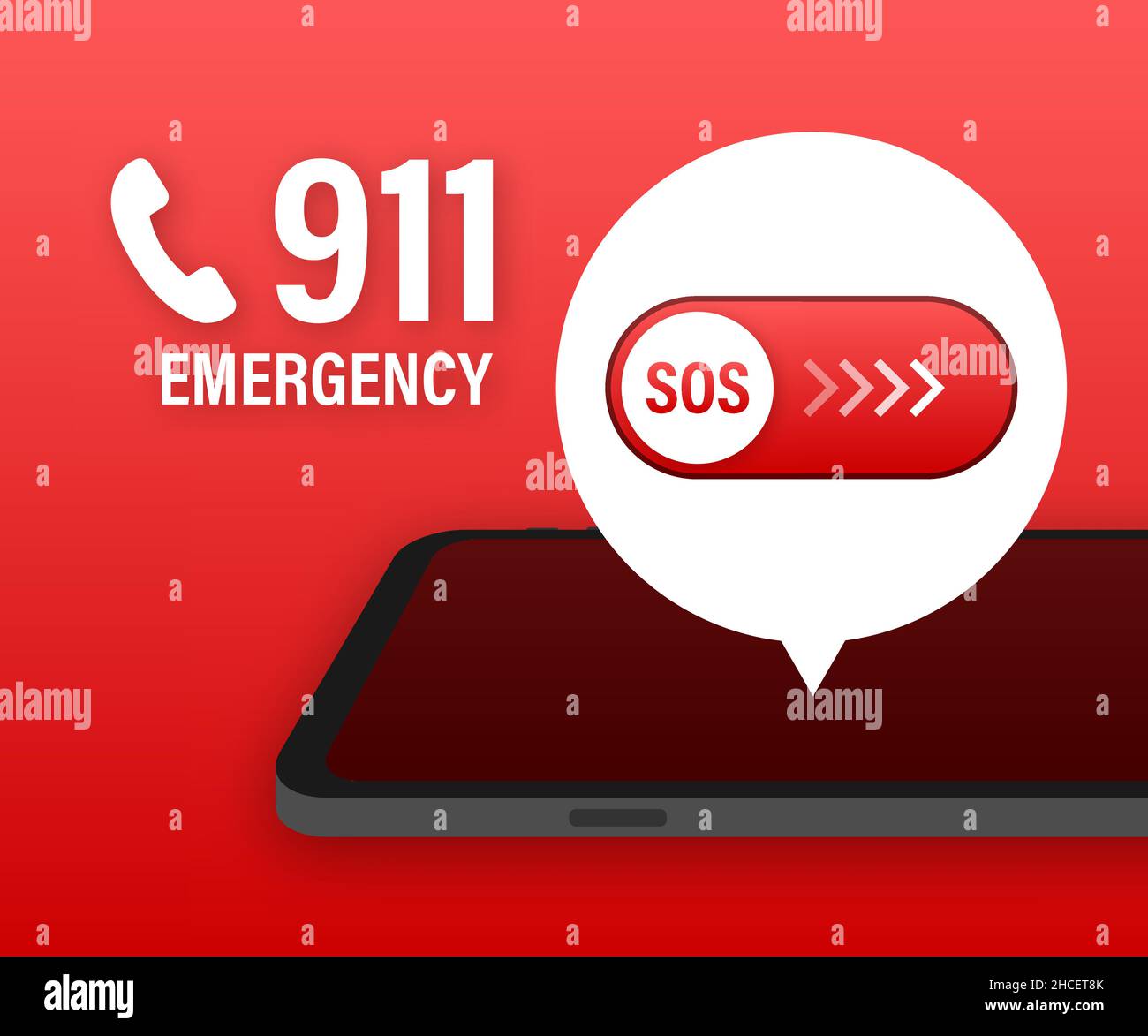 911 smartphone in flat style. Call icon vector. Hand holding smartphone ...