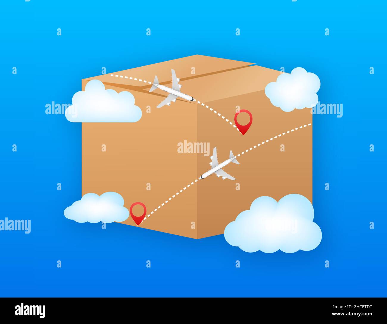 Vector concept. Modern cartoon illustration with flight delivery on ...