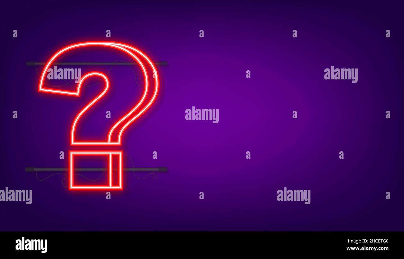 Neon glowing question mark. Quiz neon banner. Vector stock illustration ...