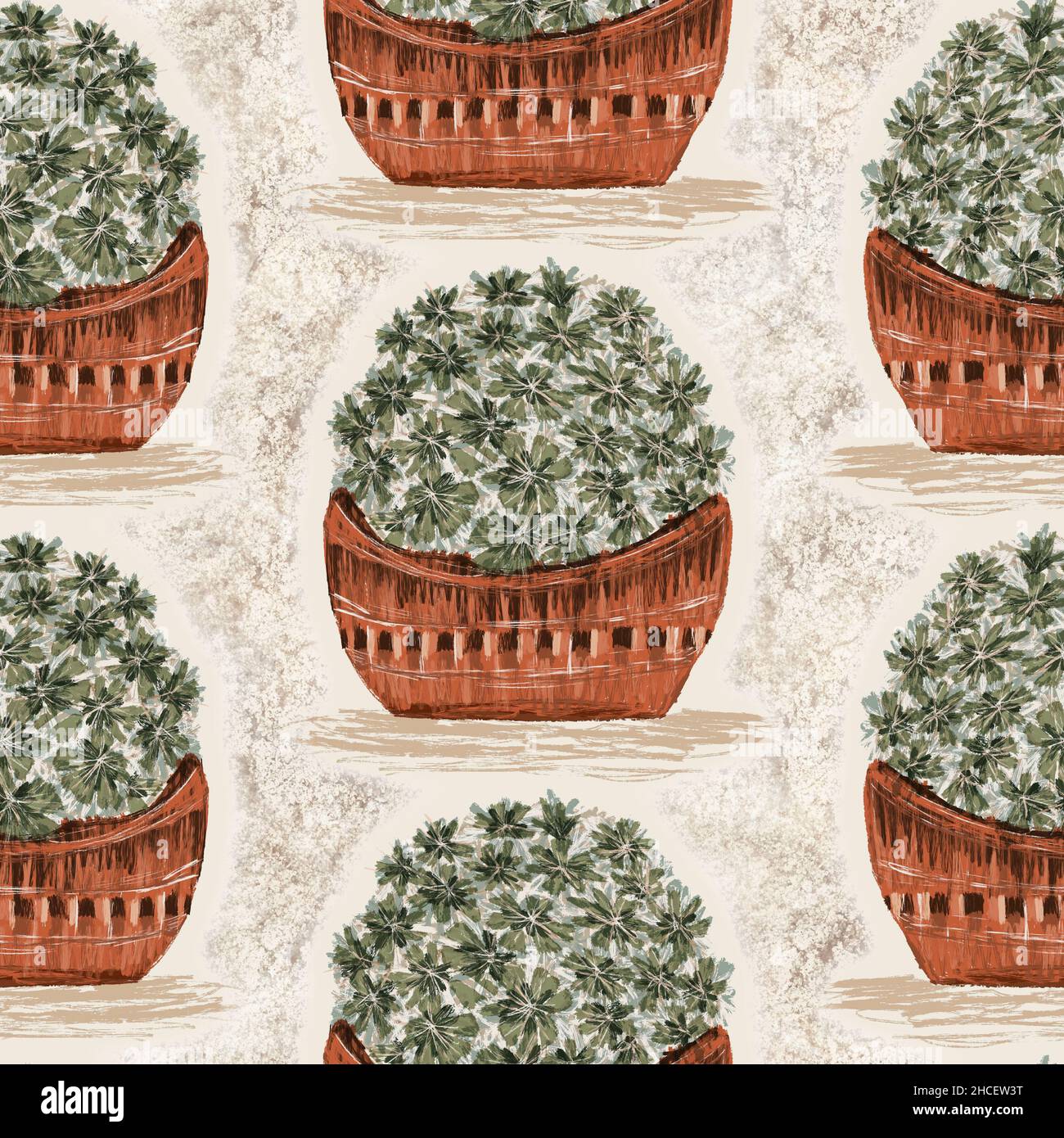 Western cactus on sand texture seamless raster pattern. Organic desert ...