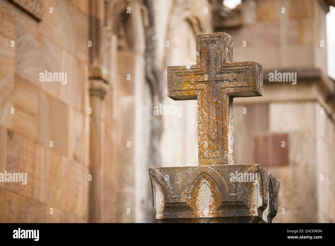 Close-up shot of the cross of the old Gandzasar monastery in Nagorno ...