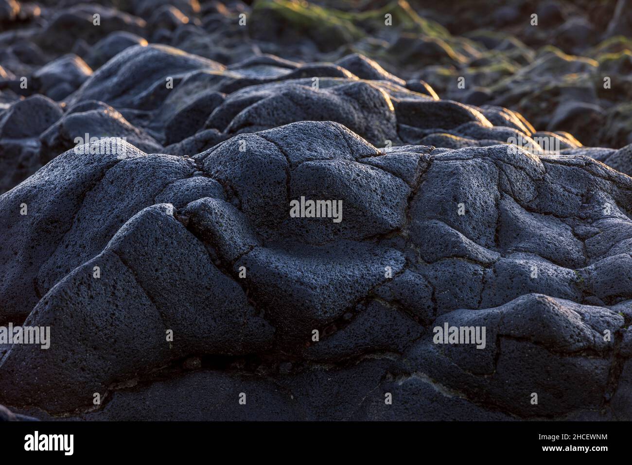 Solidified lava rock worn smooth by the erosion of the sea at Playa La ...