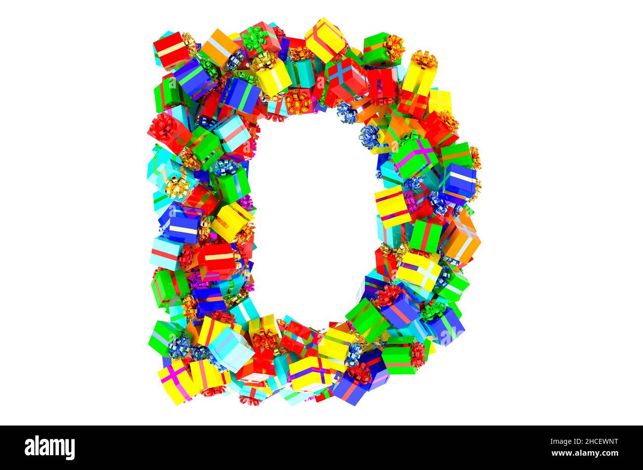Letter D from colored gift boxes, 3D rendering isolated on white ...