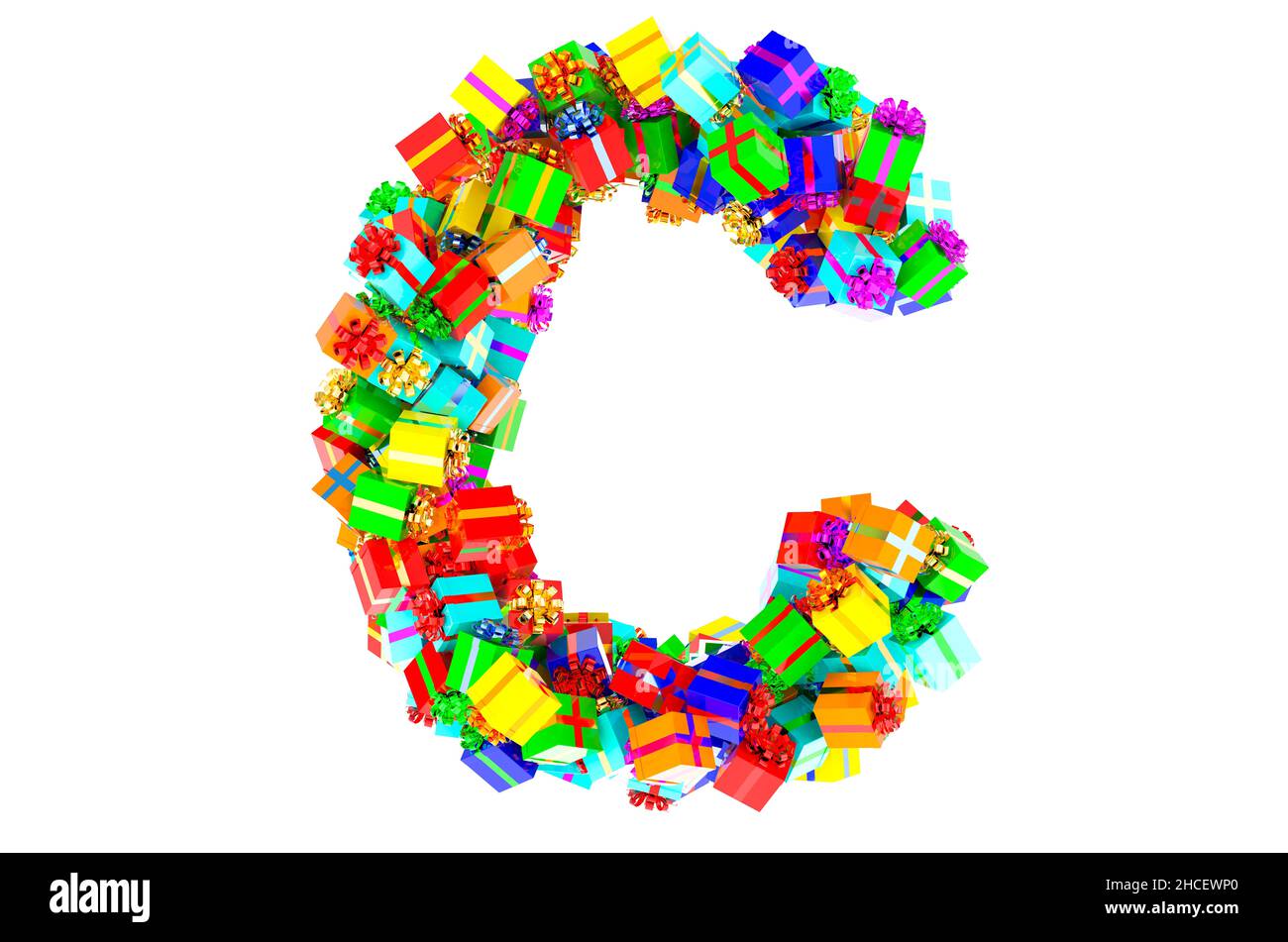 Letter C from colored gift boxes, 3D rendering isolated on white ...
