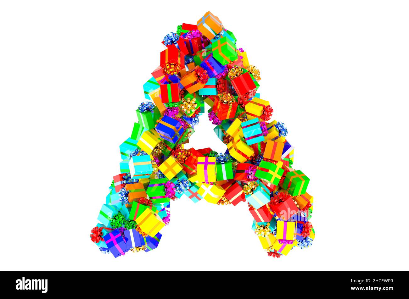 Letter A from colored gift boxes, 3D rendering isolated on white ...
