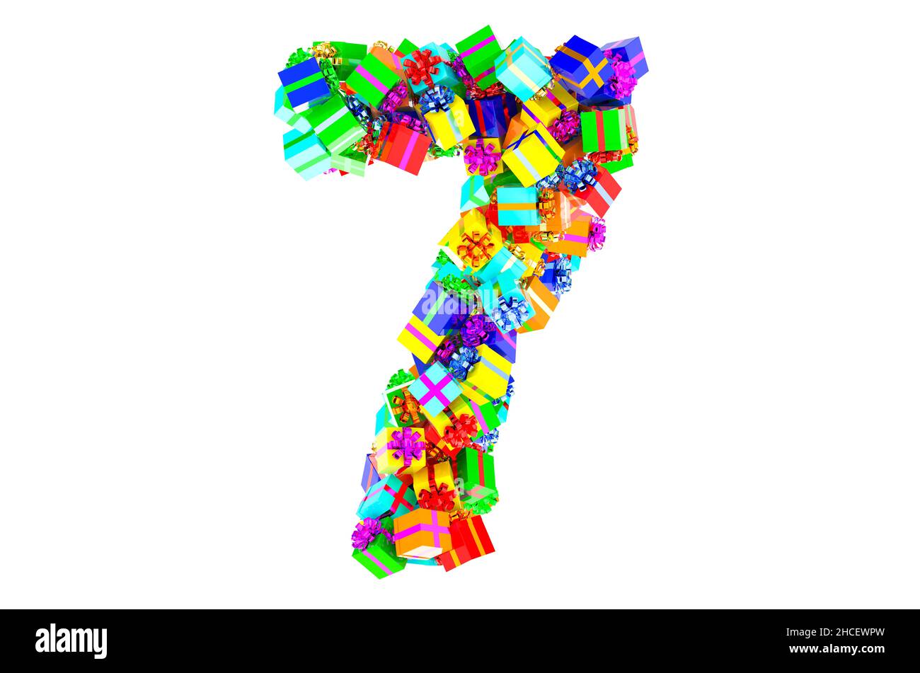 Number 7, from colored gift boxes, 3D rendering isolated on white ...