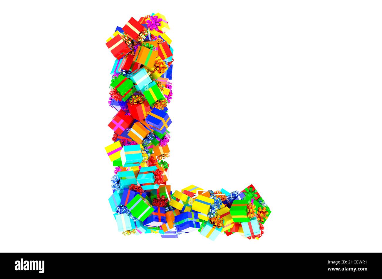 Letter L from colored gift boxes, 3D rendering isolated on white ...