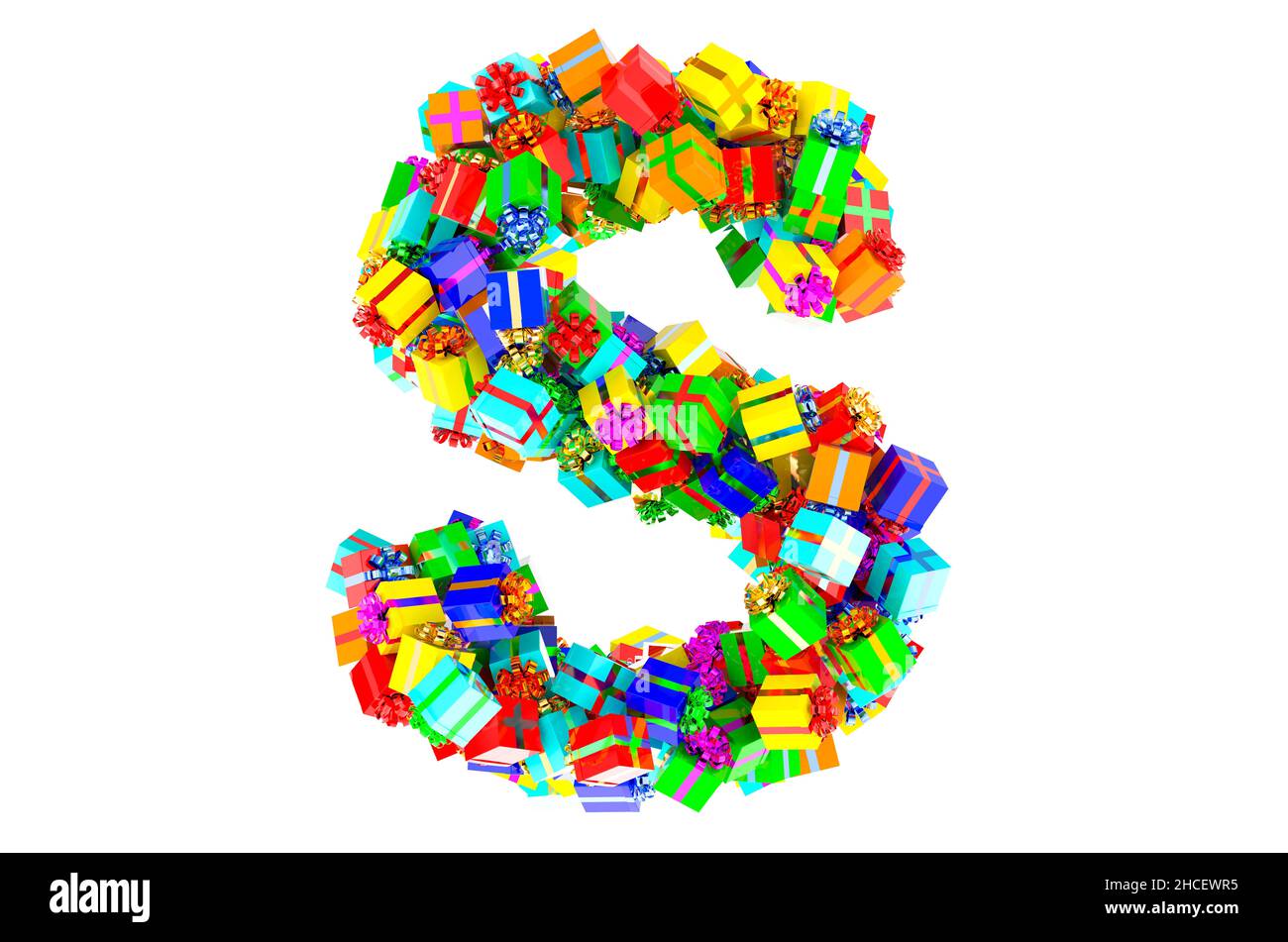 Letter S from colored gift boxes, 3D rendering isolated on white ...