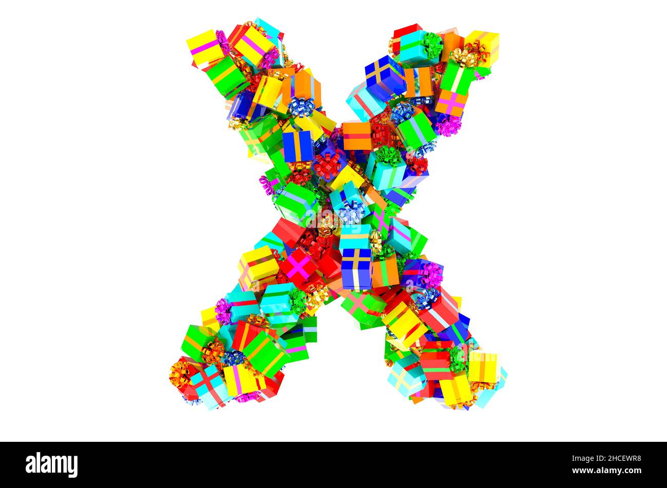 Letter X from colored gift boxes, 3D rendering isolated on white ...