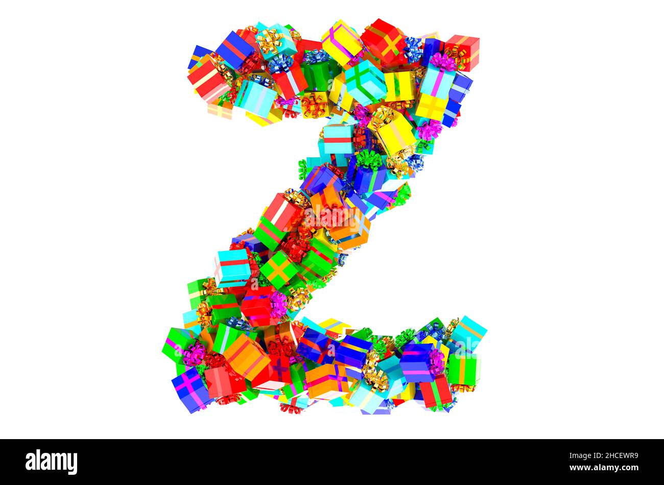 Letter Z from colored gift boxes, 3D rendering isolated on white ...