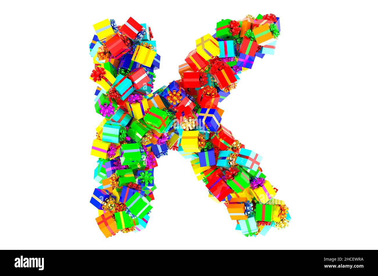 Letter K from colored gift boxes, 3D rendering isolated on white ...
