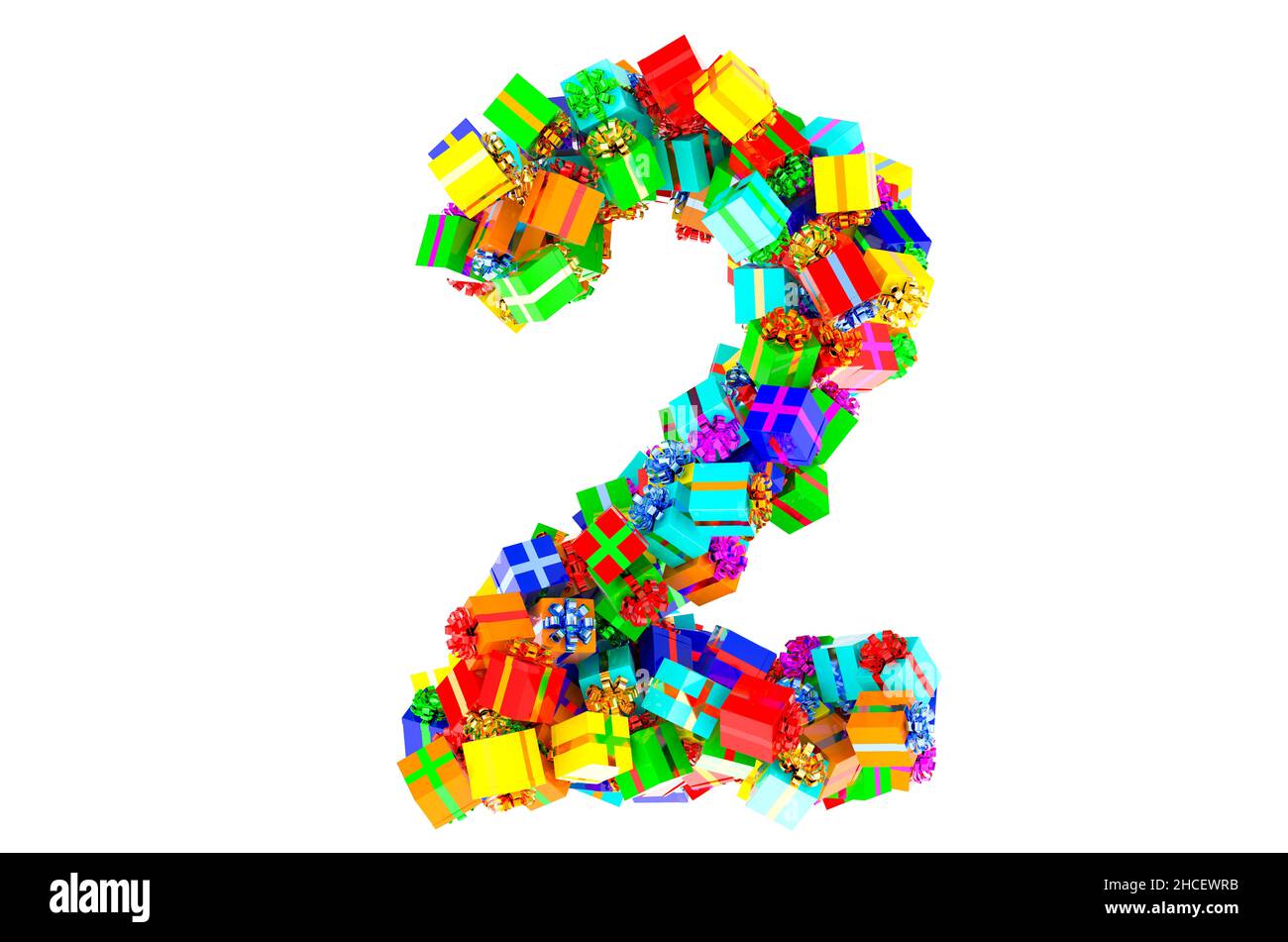 Number 2, from colored gift boxes, 3D rendering isolated on white ...