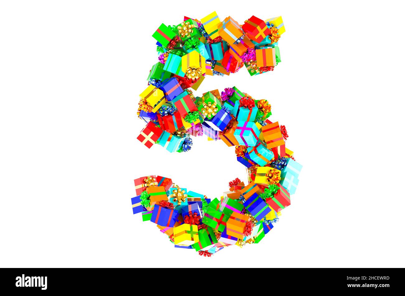 Number 5, from colored gift boxes, 3D rendering isolated on white ...