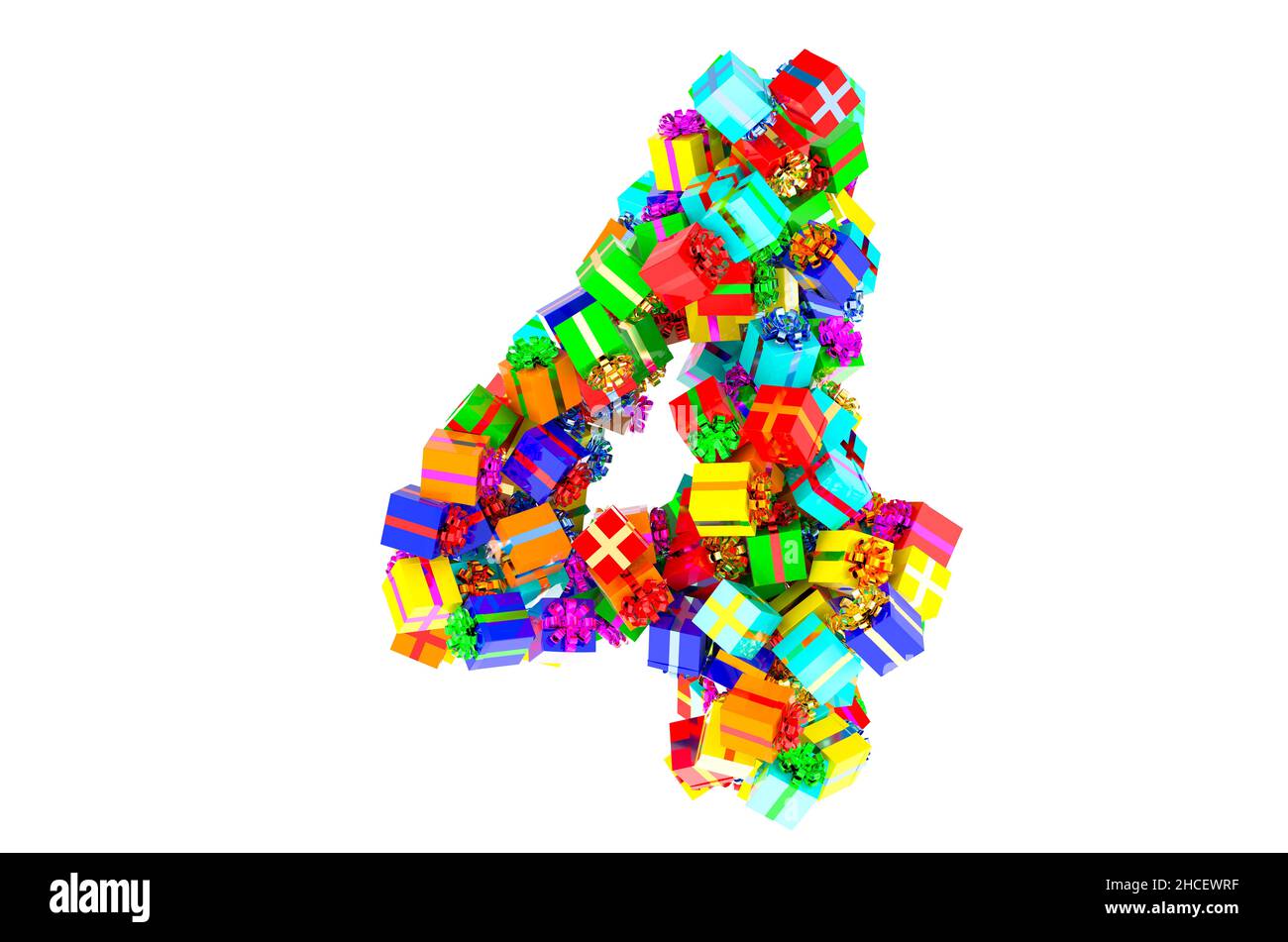 Number 4, from colored gift boxes, 3D rendering isolated on white ...