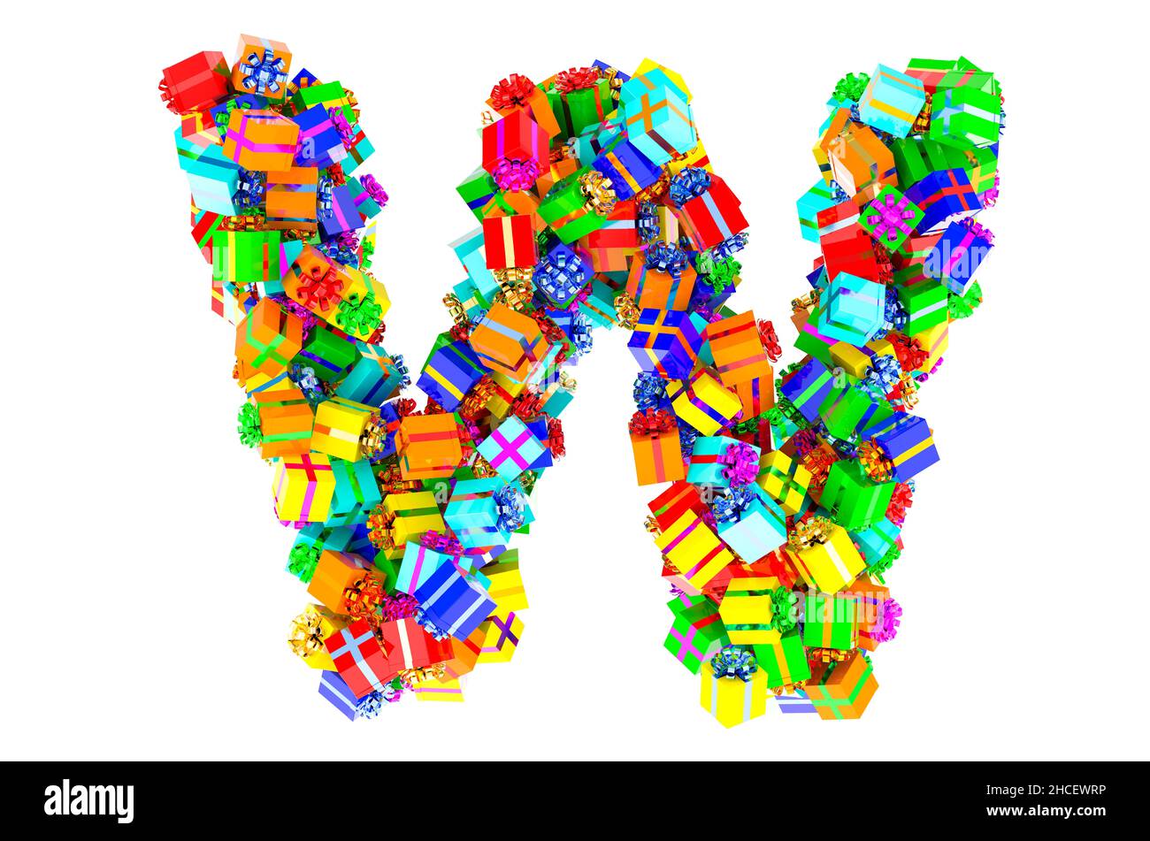 Letter W from colored gift boxes, 3D rendering isolated on white ...